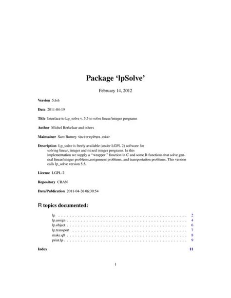 Lpsolve R Library Pdf