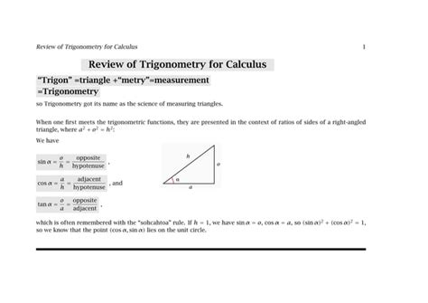 Review Of Trigonometry For Calculus “trigon” Triangle “metry