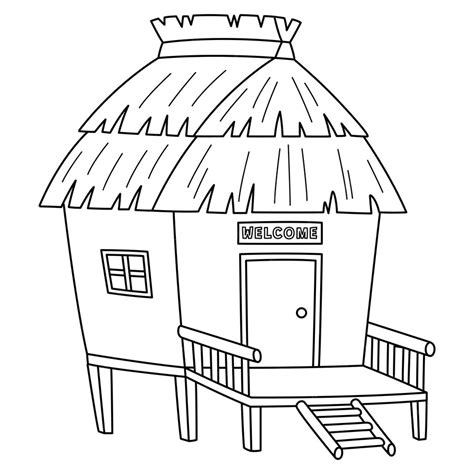 Premium Vector A Cute And Funny Coloring Page Of A Nipa Hut Provides Hours Of Coloring Fun For
