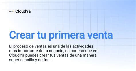 Crear Tu Primera Venta CloudYa