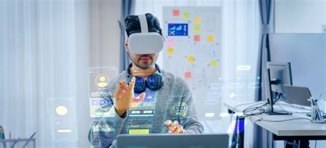 Asian And Indian Developer Program Coding Sent To Virtual Reality Headset To Implement Ai