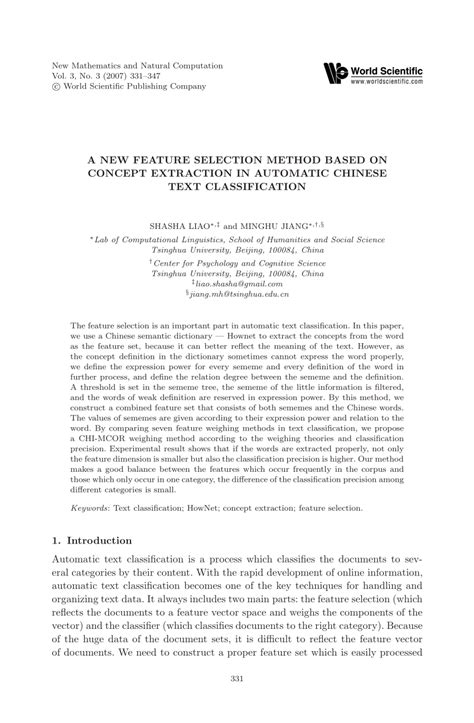 Pdf A New Feature Selection Method Based On Concept Extraction In Automatic Chinese Text