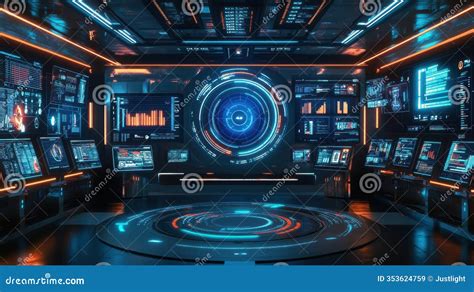 Futuristic Command Center Showing Charts And Codes On Multiple Screens