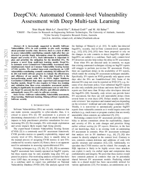 Pdf Deepcva Automated Commit Level Vulnerability Assessment With Deep Multi Task Learning