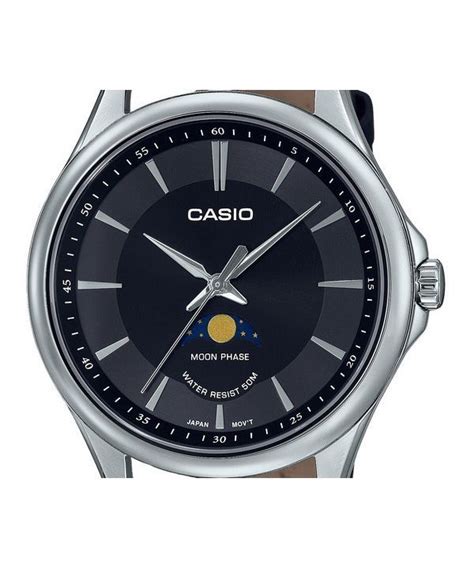 Casio Standard Analog Moon Phase Leather Strap Black Dial Quartz Mtp M100l 1a Mens Watch