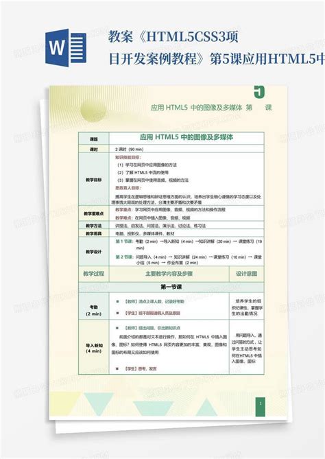 教案《html5css3项目开发案例教程》第5课应用html5中的图像及多媒体 word模板下载 编号laaxadmv 熊猫办公