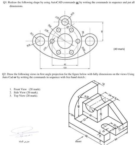 Solved Q1 Redraw The Following Shape By Using Autocad