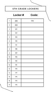 Locker Code Tracking List By Science Learning Essentials TPT