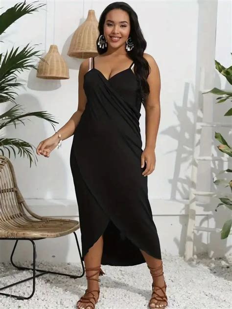 Plus Size Sexy Wrap Dress Womens Plus High Split Solid Temu