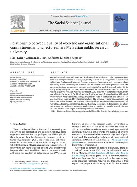 Pdf Relationship Between Quality Of Work Life And Organizational