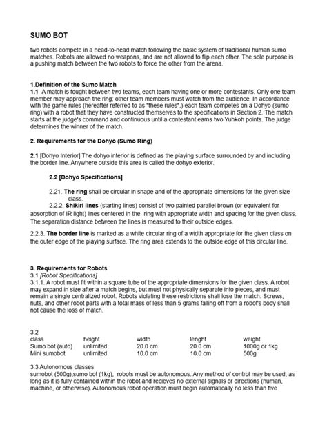 Sumobot Rule Pdf Robot Robotics