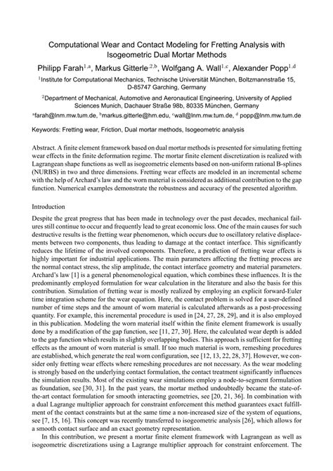 Pdf Computational Wear And Contact Modeling For Fretting Analysis With Isogeometric Dual