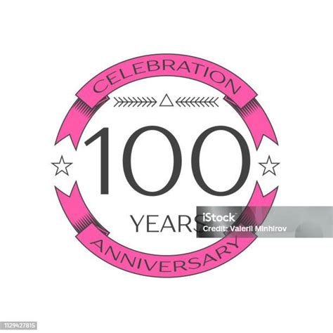 현실적인 백 년 기념일 축 하 반지와 흰색 바탕에 리본 디자인을 위한 벡터 템플릿 100에 대한 스톡 벡터 아트 및 기타 이미지 100 100주년 3차원 형태