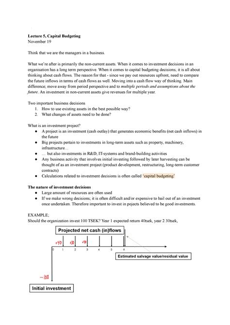 Lecture Notes Management Accounting Lecture 5 Capital Budgeting November 19 Think That We Are