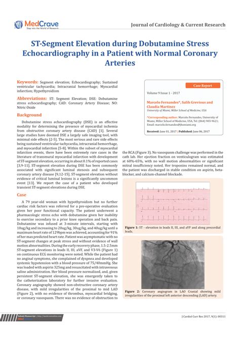 Pdf Acute St Elevation During Dobutamine Stress Echocardiography In A Patient With Normal