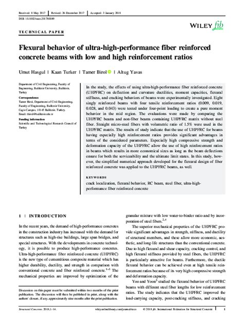 Pdf Flexural Behavior Of Ultra‐high‐performance Fiber Reinforced Concrete Beams With Low And