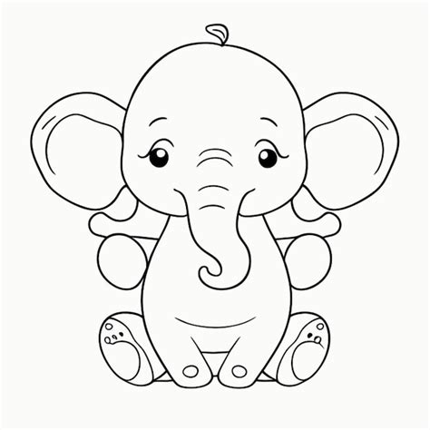 귀여운 아기 코끼리 터 일러스트레이션 라인 아트 프리미엄 Ai 생성 벡터