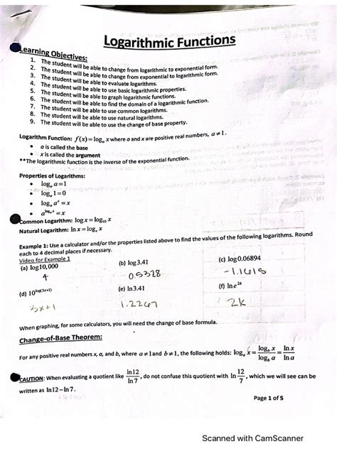 32 Logarithmic Functions Pdf