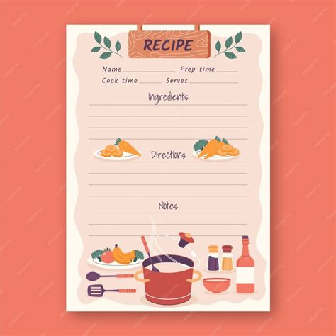 손으로 그린 레시피 템플릿 무료 벡터