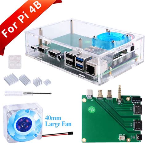 Dvozvo Комплект акриловой приставки для Raspberry Pi корпус с вентилятором 4010 5 В синий