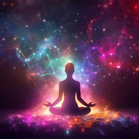 Premium Ai Image A Woman Sitting In A Lotus Position With Her Eyes Closed And Glowing In The
