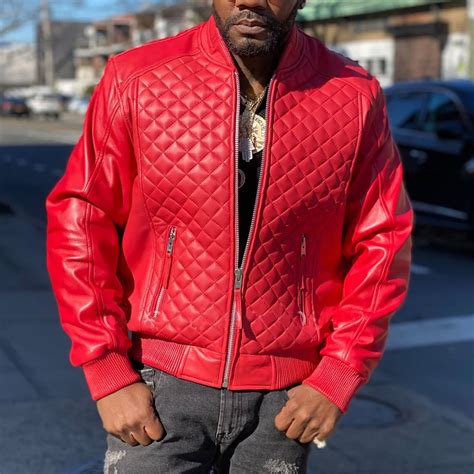 Full Zip Lucas Mens Red Quilted Leather Bomber Jacket