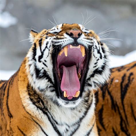 Powerful Roar Of A Siberian Tiger In The Wild Stock Illustration