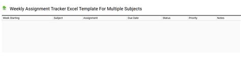 Weekly Assignment Tracker Excel Template For Efficient Task Management