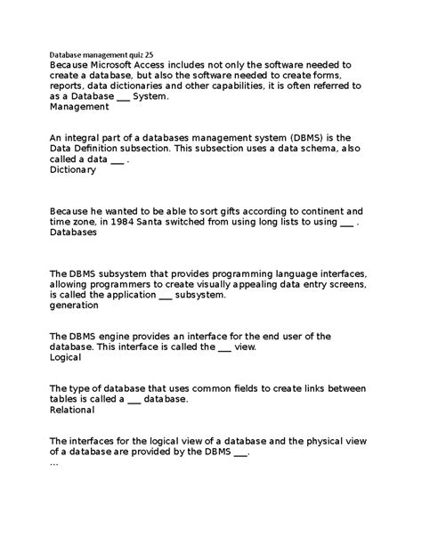 Database Management Quiz Management An Integral Part Of A Databases Management System DBMS