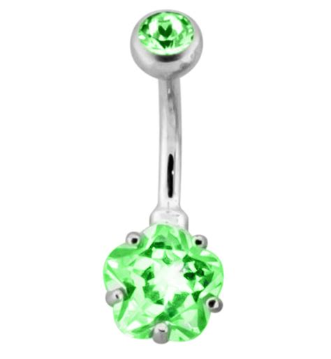 Flower Green Cz Internally Threaded Titanium Belly Button Ring