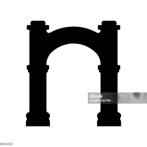 기둥 아이콘이 있는 아치입니다 블랙 실루엣 앞면도 벡터 간단한 평면 그래픽 그림입니다 흰색 배경에 격리된 개체입니다 격리 거리에