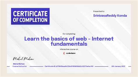 Srinivasareddy Kondas Certification For Learn The Basics Of Web Internet Fundamentals Codedamn