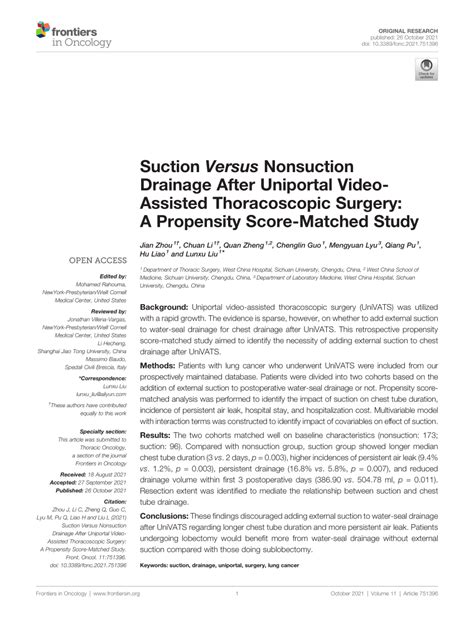 Pdf Suction Versus Nonsuction Drainage After Uniportal Video Assisted