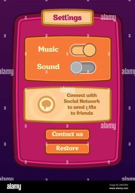 Game UI Settings Screen A Funny Cartoon Design Ui Game Options Control Panel Vector Eps