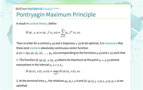 Pontryagin Maximum Principle From Wolfram Mathworld