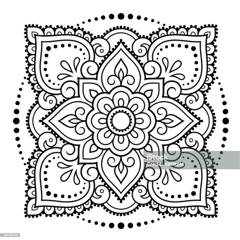 헤나 멘디 문신 장식에 대한 꽃만다라의 형태로 원형 패턴 민족 동양 스타일의 장식 장식 윤곽 낙서 손 그리기 벡터 그림 0명에