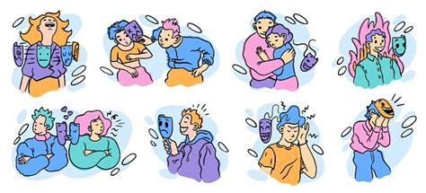 감춰진 감정 연기 가짜 마스크 부부 관계 웃는 얼굴로 변장한 사람 인간 심리 문제 정신 건강 남자와 여자의 불성실 벡터 위선 개념 세트 Mental Wellbeing에 대한