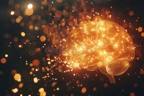 Glowing Brain With Digital Particles In A Futuristic Technological Environment Stock