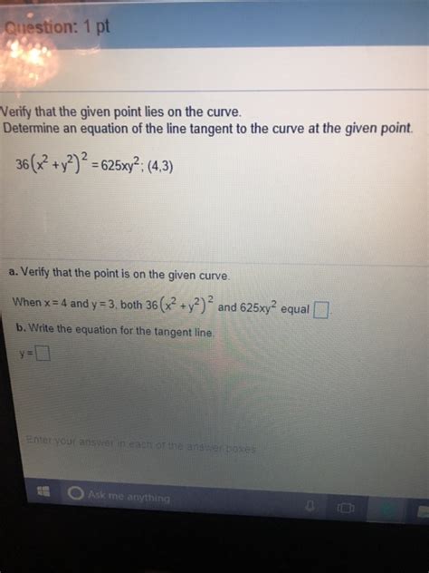 Solved Question Pt Verify That The Given Point Lies On Chegg Com