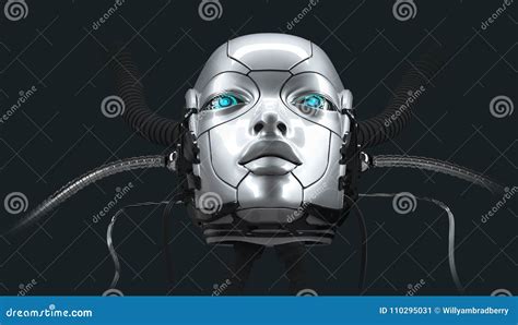 Robot Female Face Closeup Portrait D Render Stock Illustration Illustration Of Portrait