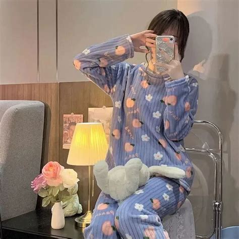 Linyooli Velvet Lace Peach Pant 2 Pajamas Fleece Korean Piece Night