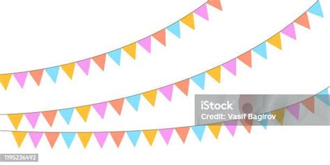 흰색 배경에 고립 된 여러 가지 빛깔의 밝은 번팅 플래그 화환 번팅 및 파티 플래그 벡터 그림입니다 Carnival에 대한 스톡