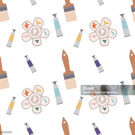 공예 디자인과 창의성에 대한 배경 수제 워크샵 아트 스튜디오 상점을위한 예술 도구와 원활한 패턴 포장지 장식 직물 스크랩 북을위한 준비 벡터 일러스트레이션 교사 교육 관련