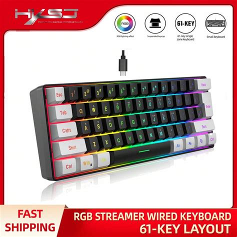 HXSJ 60 Wired Gaming Keyboard Small RGB Backlit Membrane Gaming Keyboard With Type C To USB