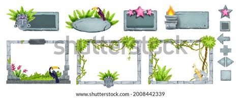 Jungle Stone Game Ui Frame Set Stock Vector Royalty Free 2008442339