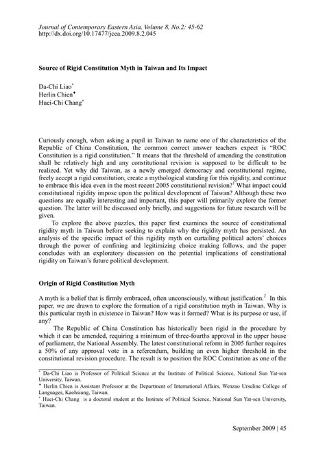 Pdf Source Of Rigid Constitution Myth In Taiwan And Its Impact