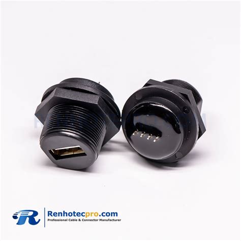 Waterproof USB 2 0 Type A Front Panel Mount USB Female Connector Socket Gold Plated 2