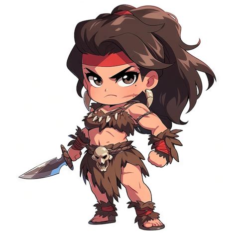 Premium Ai Image Feisty Chibi Warrior Woman Brandishing A Sword In