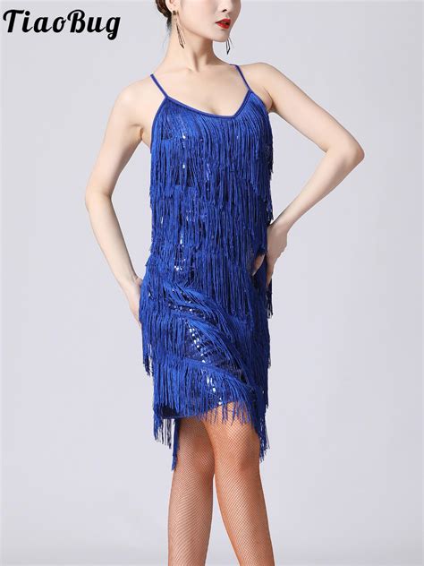 여성용 스팽글 프린지 라틴 댄스 드레스 섹시한 민소매 볼룸 살사 탱고 차차 룸바 삼바 댄스웨어 Aliexpress