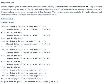 Solved Hangman Game Write A Hangman Game That Reads Words Chegg